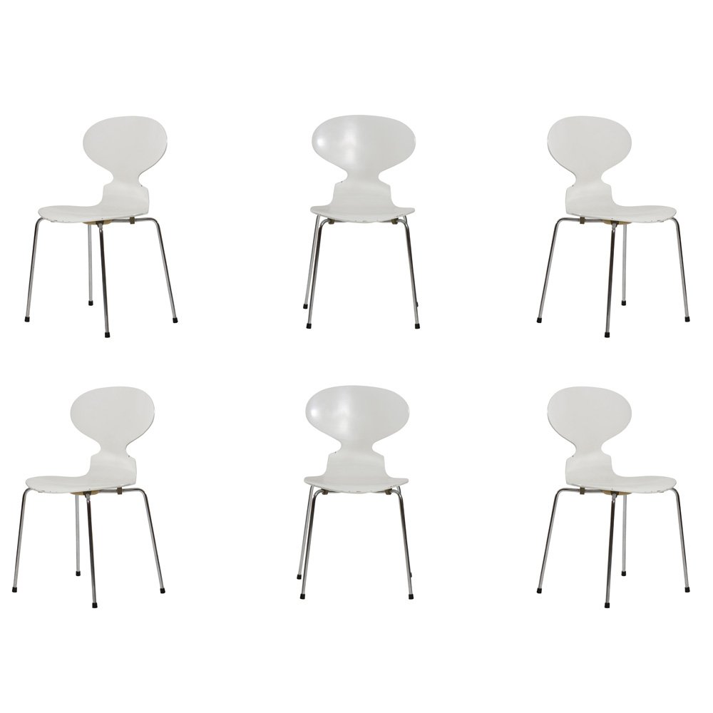 6 White lacquered Ant chairs by Arne Jacobsen | The FM Gallery