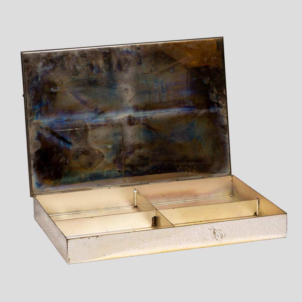 Italian design Travertine marble and silver plate box | The FM Gallery